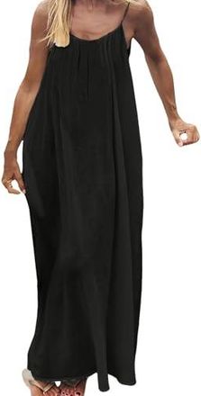 Generic Robe de f&ecirc;te pour femme - Robe longue &agrave; bretelles rouges - Robe de plage - Robe de vacances - Dos nu, Noir, L