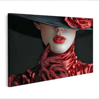 Islandburner Prime Bild auf Leinwand Frau mit Hut und roten Lippen - Leinwand 100x57cm