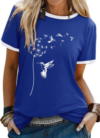 Dresswel Damen Pusteblume T-Shirt Retro L&ouml;wenzahn Druck Rundhals Kurzarm Tee Shirts Sommer Tops Oberteile f&uuml;r Frauen
