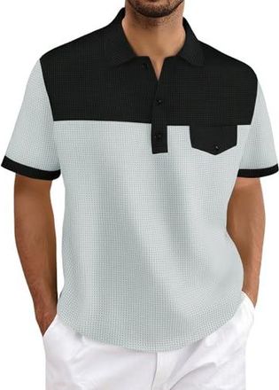 Generic Polo basique &agrave; boutons pour homme, coupe classique, v&ecirc;tement de travail d&eacute;contract&eacute;, chemise vintage, haut l&eacute;ger et respirant, tuniques de vacances, g