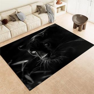Generic Tapis Salon Animal Panth&egrave;Re Noire 60 x 90 cm Tapis Doux Lavables Antid&eacute;rapant, Noir Moquette pour Salle &agrave; Manger Porche DEntr&eacute;e Chambre Chevet Decorat