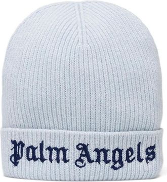 Palm Angels unisex, Accessoires, Bleu, Taille: ONE Size Bonnet Tricoté Bleu Clair