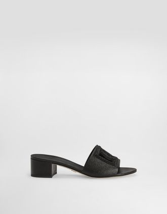 Dolce & Gabbana Mule In Dauphine Calfskin, Suede And Rhinestones - Frau Pantoletten Und Mules Schwarz 39.5
