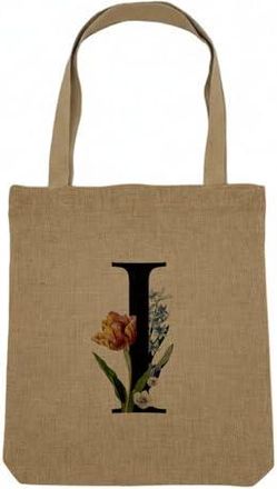 Fabulous Sac Shopping Tote Bag Aspect Lin - I In&egrave;s Iris Isabelle Inaya Lettre Alphabet Pr&eacute;nom Fleurs - Sac de Courses Toile Epaisse 360g Beige Naturel Cabas Po