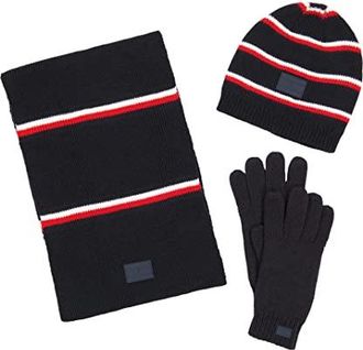 Tommy Hilfiger Beanie, Scarf and Glove Set Bonnet, Rayures Ciel du désert, Taille Unique Homme