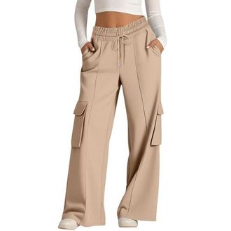 Generic Pantalon de surv&ecirc;tement pour femme avec poches taille haute et jambes larges avec poches, kaki, XXL