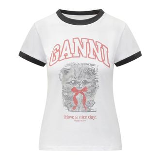 Ganni Femme, Tops, Blanc, Taille: 38 FR T-shirt Court Kitty
