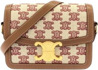 Celine Sac &agrave; bandouli&egrave;re Pre-owned Teen Triomphe en toile et cuir de veau - Femme - Pre-owned - Beige - Taille: ONE Size