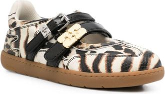 Ganni Zebra-Print Satin Ballet Flats - White