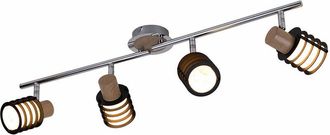 Globo Lighting Spot de plafond plafonnier orientable chrome plafonnier rétro verre, 4 accents bois flamme, 4x E14, l 70 cm