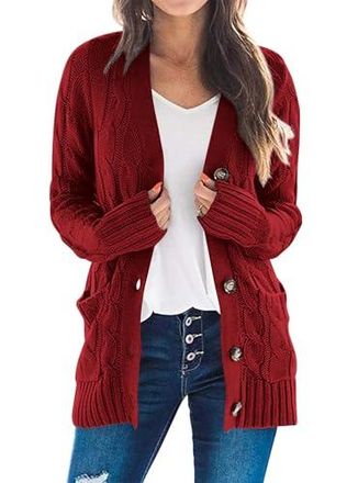 Generic Cardigan d&eacute;contract&eacute; en tricot torsad&eacute; ouvert sur le devant pour femme, bordeaux, 4XL