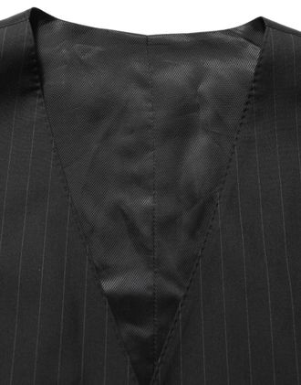 Dolce & Gabbana Mens Black Stripes Slim Fit Formal 3 Piece Suit Virgin Wool Silk
