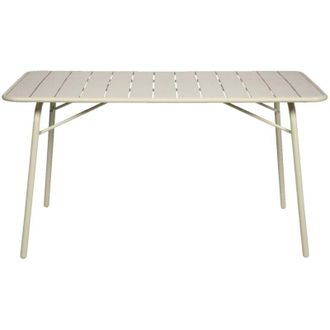 Sweeek Table de jardin pliante m&eacute;tal 6 places. beige. Amelia. 140x80cm. traitement antirouille. lattes et bords arrondis