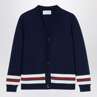 Gucci Dark blue cardigan with Web detail