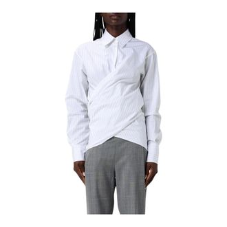Fabiana Filippi Femme, Blouses et Chemises, Blanc, Taille: 44 FR Chemise Croisée en Coton à Rayures