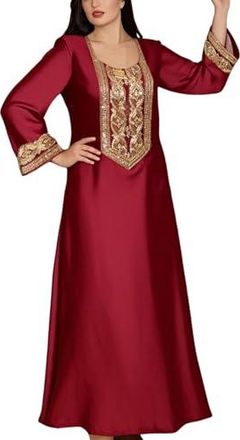 Generic Robe musulmane de luxe brod&eacute;e &agrave; paillettes pour femme - Robe de soir&eacute;e style caftan islamique modeste - Coupe ample - Duba&iuml;, Rouge, XL