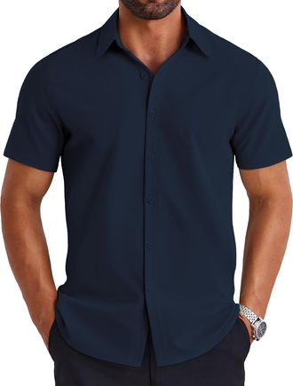 Coofandy Businesshemd für Herren Hemd Kurzarm Männer Freizeithemd Basic Sommerhemden Modische Hemden Dunkelblau XXL