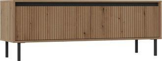 Selsey TV Lowboard Osaka, Modernes TV Möbel mit 2 Schubladen, 140 cm Breite, MDF Laminiert in Eiche Evoke, Gerillte Fronten & Gefräste Griffe, Schwarze Metal