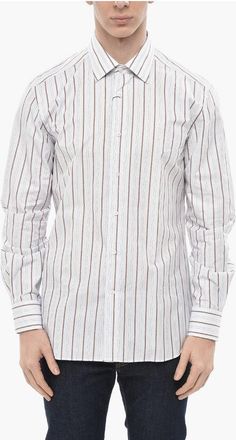 Corneliani Striped Cotton Poplin Shirt with French Collar size 41
