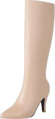 Generic Bottes longues à bout pointu et à talon bas pour femme, kaki, 45 EU