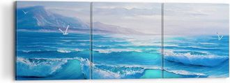 Arttor Mehrteilige Bilder auf Leinwand 120x40cm Leinwandbild Meer Welle Möwe Groß Wanddeko Bild Schlafzimmer Set 3 teilige Wandbilder Dekoration Wohnzimmer W