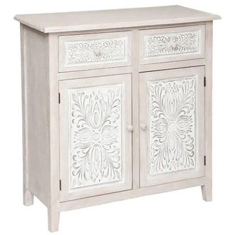 PEGANE Buffet meuble de rangement 2 portes et 2 tiroirs - Longueur 80 x Profondeur 34 x Hauteur 85 cm