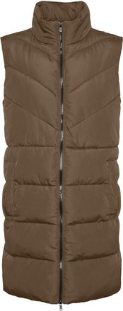 Noisy May Noisy May Damen Winter Weste NMDALCON Lange wattierte Puffer Stepp Jacke mit Zip ohne Ärmel, Farben:Braun, Größe:S