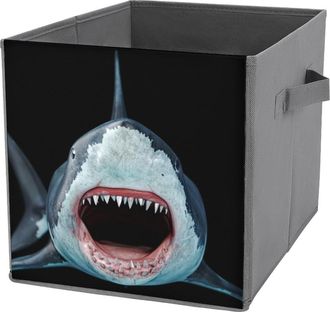 AOOEDM Zusammenklappbarer Aufbewahrungswürfelbehälter mit gruseligem Hai, der unter Wasser schwimmt, mit Griffen, Aufbewahrungsbox/Behälter/Würfel für Schlaf