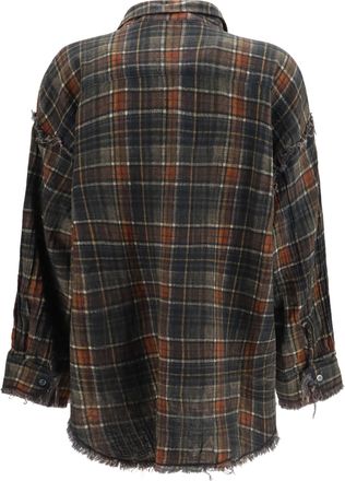 R13 Womens Reversible Shirt Brown Plaid Cotton