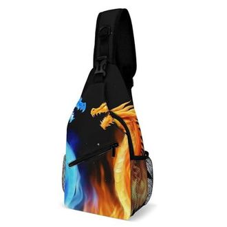 Generic Sacoche Port&eacute; &eacute;paule Dragon de flammes bleu glacier et rouge R&eacute;glable Sling Sac &agrave; Bandouli&egrave;re Mode Sac &agrave; Poitrine pour Randonn&eacute;e Homme Voyage