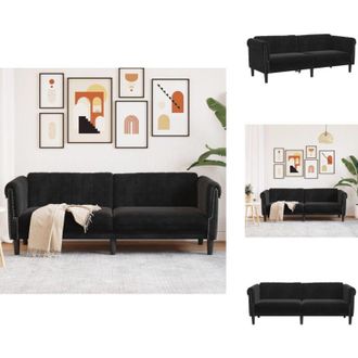 vidaXL Sofa 3-Sitzer Schwarz Samt - Samtsofa - 3-Sitzer Sofa - Wohnzimmersofa - Schwarzes Sofa - Modernes Sofa