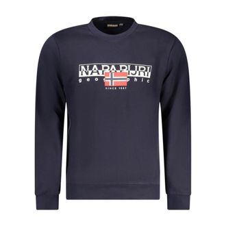 Napapijri Blaues Logo Print Crew Neck Sweatshirt - - Sweatshirts & Hoodies - Herren - Blau - 3XL
