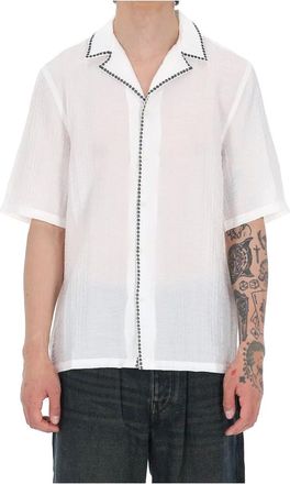 Officine G&eacute;n&eacute;rale Homme, Chemises, Blanc, Taille: XL Eren Embroidered Seersucker Shirt