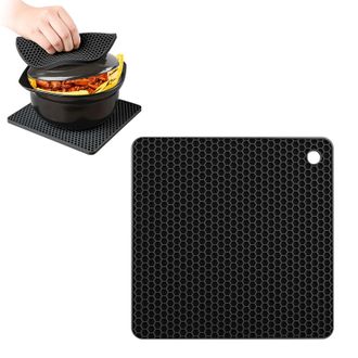 Generic Silikon-Mikrowellen-Matten f&uuml;r den Boden der Mikrowelle, hitzebest&auml;ndig, rutschfest, BPA-freie K&uuml;chenmatte f&uuml;r Arbeitsplatten und Tische (Schwarz-Quad