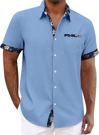 Generic Chemise hawa&iuml;enne &agrave; manches courtes pour homme - Coupe normale - Chemise d&eacute;t&eacute; boutonn&eacute;e - Chemise d&eacute;t&eacute; avec imprim&eacute; - Col &agrave; revers - T-shirt d&eacute;t&eacute; &agrave; ma