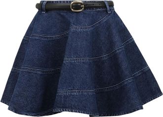 Self Portrait Femme, Jupes, Bleu, Taille: 38 FR Mini-jupe &eacute;vas&eacute;e en denim