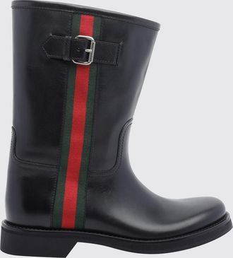 Gucci Biker-Stiefel aus Kalbsleder mit Web-Detail und Schnalle