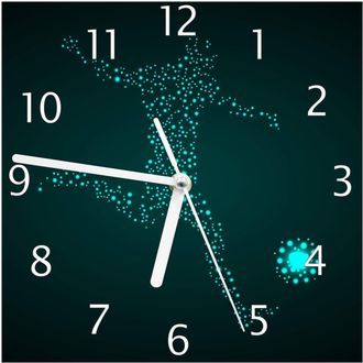 Wallario Design-Wanduhr Fußball - EIN Spieler aus tausend Sternen in türkis aus Glas, Motiv-Uhr Größe 20 x 20 cm, weiße Zeiger