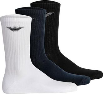 Emporio Armani Casual Cotton 3-Pack Short Socks Lot de 3 Paires de Chaussettes Courtes, Blanc/Noir/Bleu Marin, Taille Unique Homme