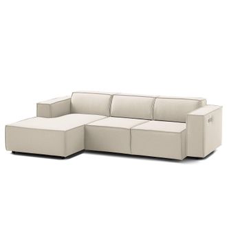 Studio Copenhagen home24 Ecksofa mit Longchair Wei&szlig;/Altwei&szlig; Webstoff Osta 260cm Longchair davorstehend links Sitztiefenverstellung Modern