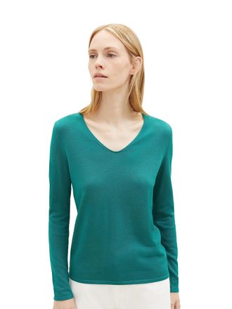 Tom Tailor Damen Basic Strickpullover mit V-Ausschnitt, 21178 - Ever Green, XXL