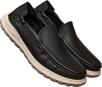 Generic Mocassins Penny Mocassins confortables et doux faits &agrave; la main en cuir v&eacute;ritable &agrave; enfiler pour homme, Noir, 41 1/3 EU