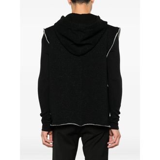 Rick Owens Virgin Wool Sleeveless Hooded Sweatshirt - Black