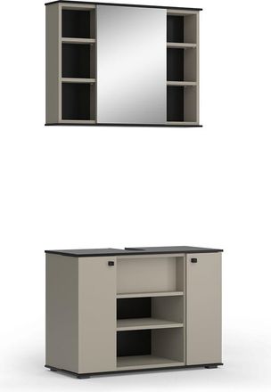 Vicco Badmöbel-Set Greige Joli, bestehend aus Badspiegelschrank, Waschbeckenunterschrank - Moderne Linienführung für Elegante Optik