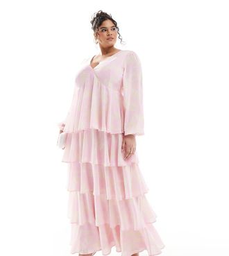 Pretty Lavish Curve Robe longue &agrave; volants - Rose fleuri