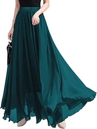 ORANDESIGNE Jupe Femme Longue Plissée en Mousseline de Soie Chic et Elegant Trapèze Taille Haute Tulle Jupe Fluide Taille Élastique Décontracté Maxi Jupe Soirée S