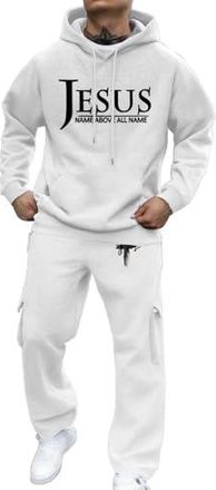 Generic Surv&ecirc;tements pour homme avec imprim&eacute; lettres, sweat &agrave; capuche, jambe droite, poche ample, ensemble d&eacute;contract&eacute; pour le sport quotidien, jogging, hauts