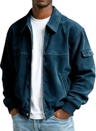 Generic Veste bomber en velours c&ocirc;tel&eacute; pour homme - Couleur unie - Avec poches - Veste de transition pour le printemps - Manteau dhiver chaud - Grandes taille