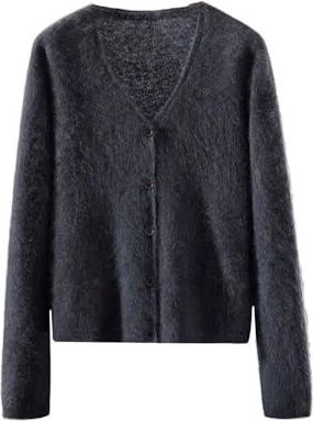 Generic Cardigan en laine de mouton et cachemire sans couture pour femme Col en V Manches longues Tricot &agrave; simple boutonnage, bleu/gris, Taille M