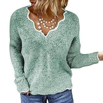 Minetom Femme Hiver Pull Mode Chaud Col V en Tricot Chandail Chemises à Manches Longues Sexy Solide Sweater Pullover Blouse Vert 40